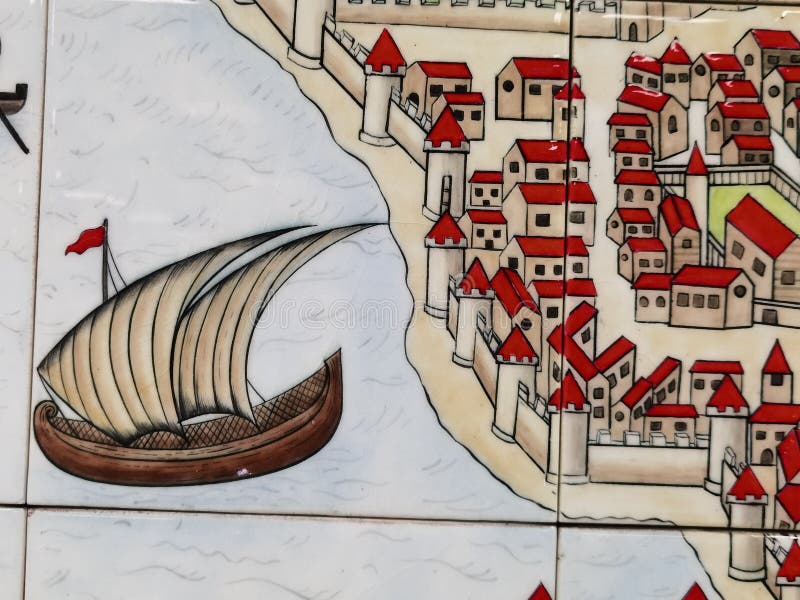 Ships from the Middle Ages Depicted in Tiles Stock Image - Image of ...