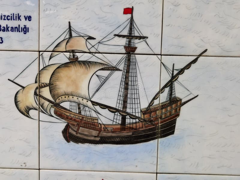 Ships from the Middle Ages Depicted in Tiles Stock Photo - Image of ...