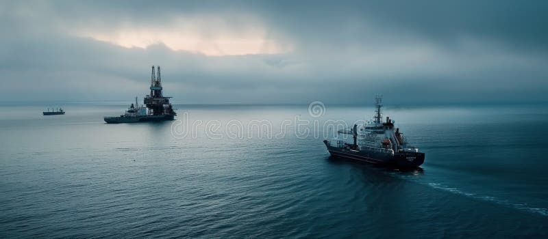 Ships Navigating Open Ocean Under Cloudy Skies Stock Photo - Image of ...