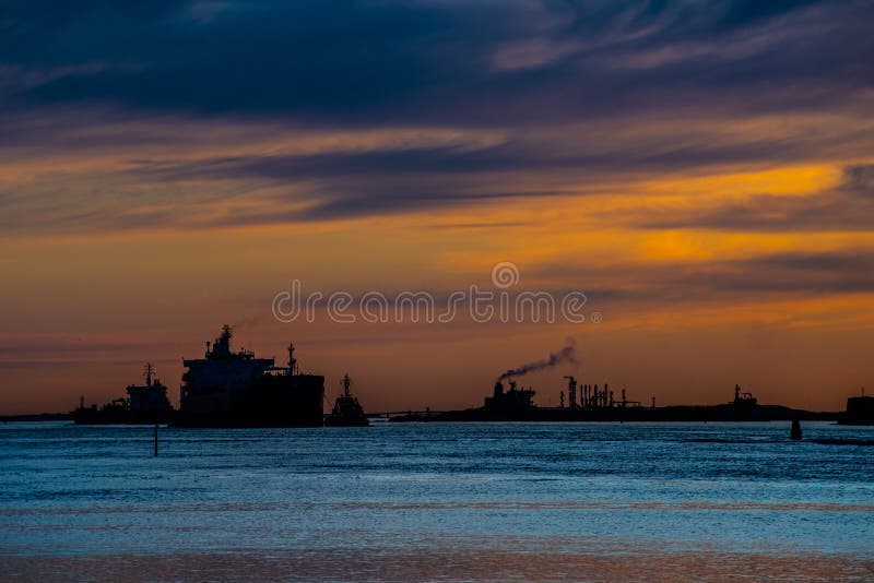 Ships at the Port at Sunset Stock Photo - Image of international ...