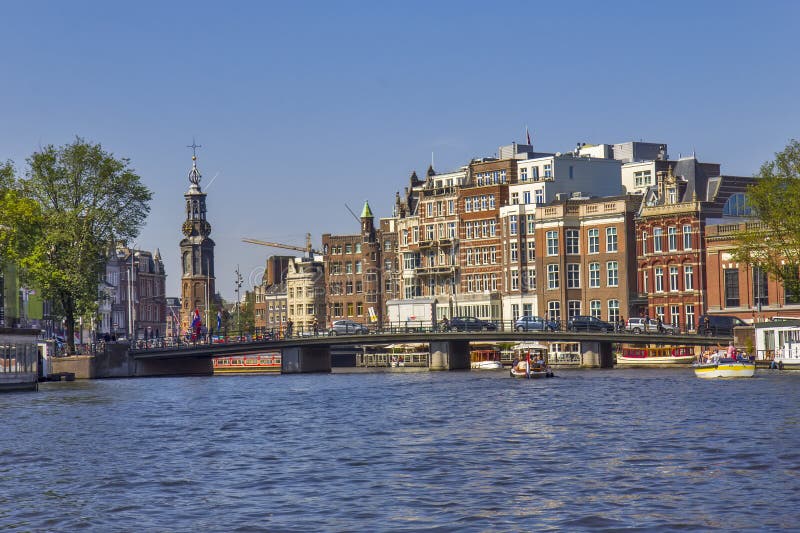 Ships on the River Amstel in Amsterdam Stock Photo - Image of blue ...