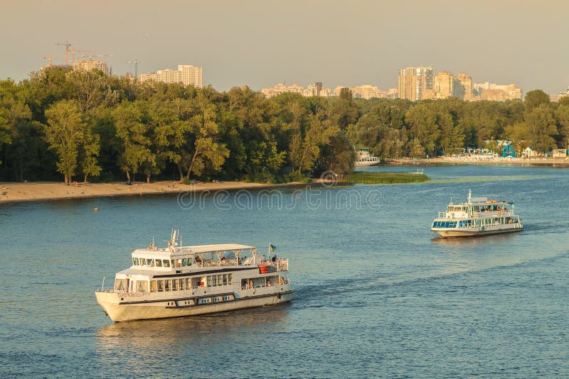 Vessels on the River stock photo. Image of cruise, kiev - 99147416