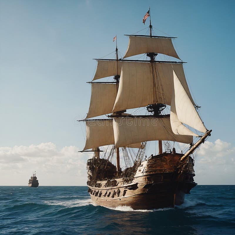 Two Ships at Sea Heading East Stock Illustration - Illustration of ...