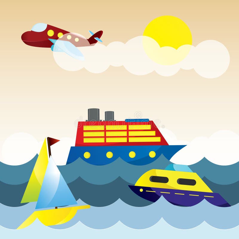 Ships at Sea. Vector Illustration Decorative Design Stock Vector ...