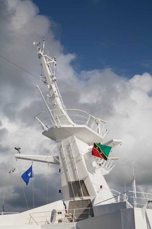 Ships Tower with Flag of St Kitts Stock Photo - Image of white ...