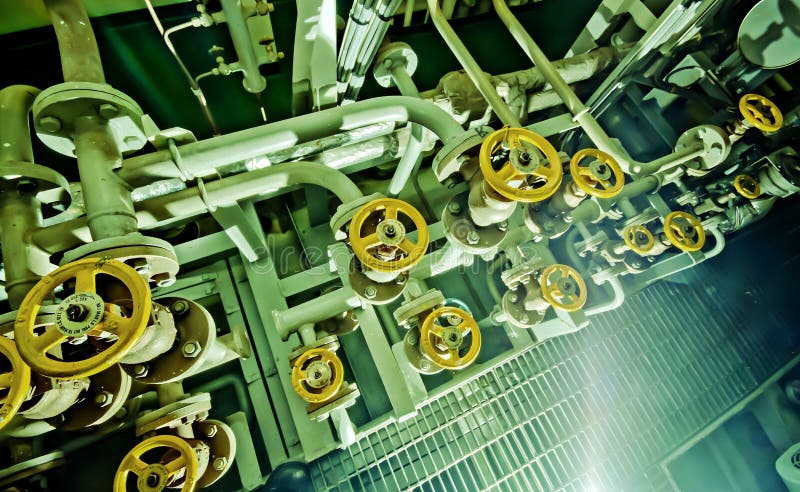 Ships Valves, Main Engine - Engineering Interior. Stock Image - Image ...