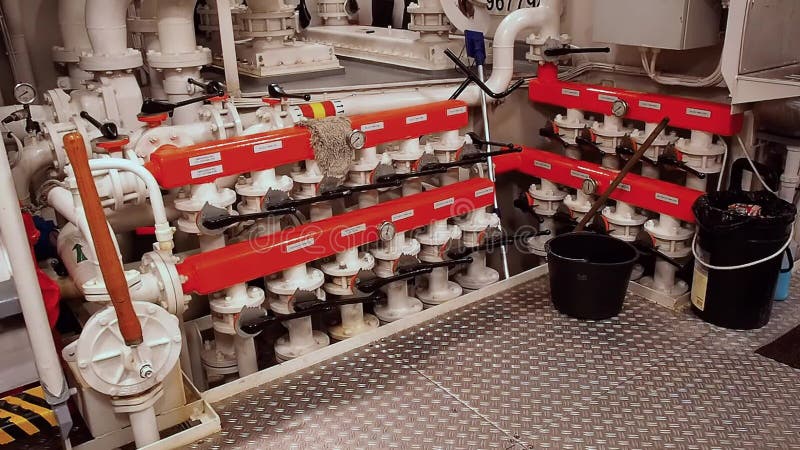 Ships Valves, Main Engine - Engineering Interior. Valves in Vessel`s ...