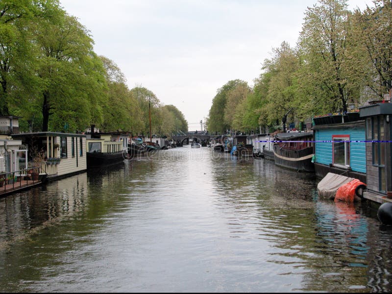 Ships and Vessels on Waterways in Amsterdam Stock Photo - Image of ...