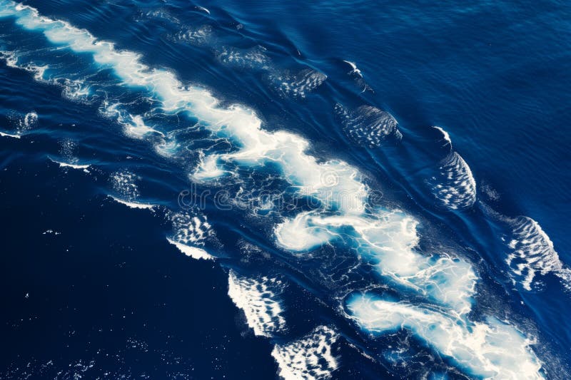 Ships Wake Creating White Foam Patterns in Deep Blue Ocean Stock Image ...