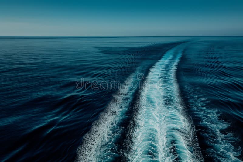 Ships Wake Trailing Behind in the Deep Blue Ocean Stock Photo - Image ...