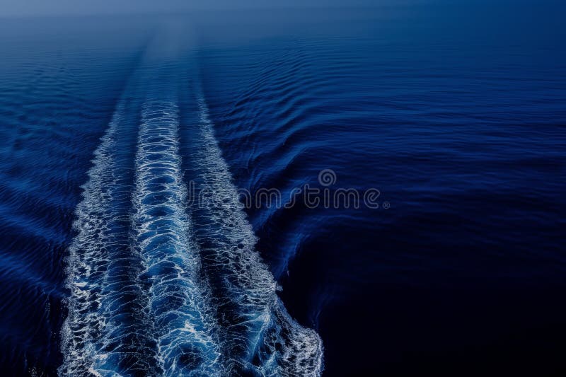 Ships Wake Trailing Behind in the Deep Blue Ocean Stock Photo - Image ...