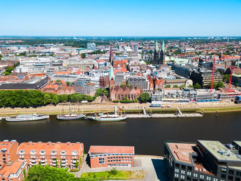 Ships at Weser River, Bremen Stock Photo - Image of embankment, harbor ...