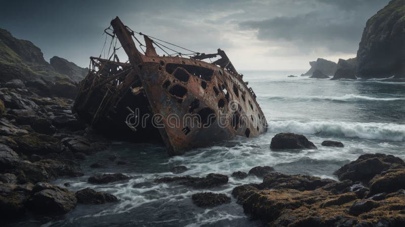 Shipwreck Accident on a Rocky Coast Stock Illustration - Illustration ...