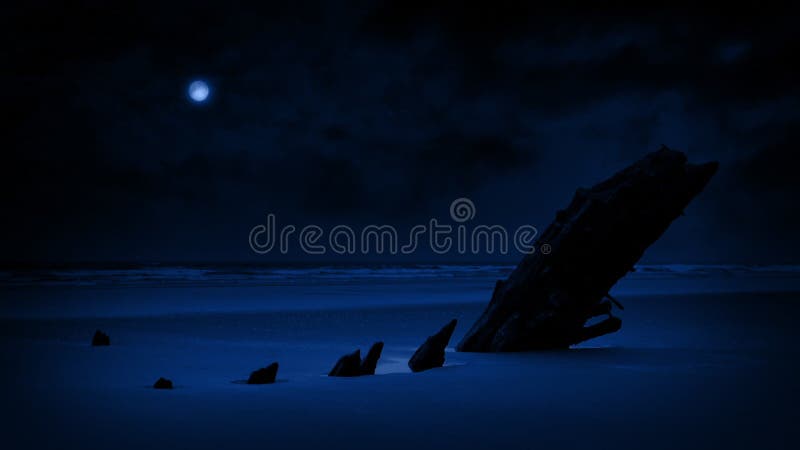 Shipwreck on Beach in Moonlight Stock Footage - Video of dark, ship ...