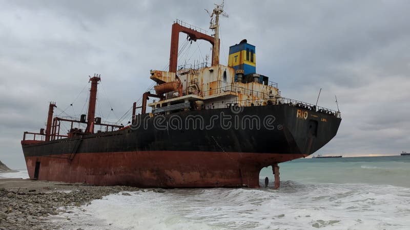 Shipwreck of Cargo Ship on Black Sea Shore Stock Footage - Video of ...