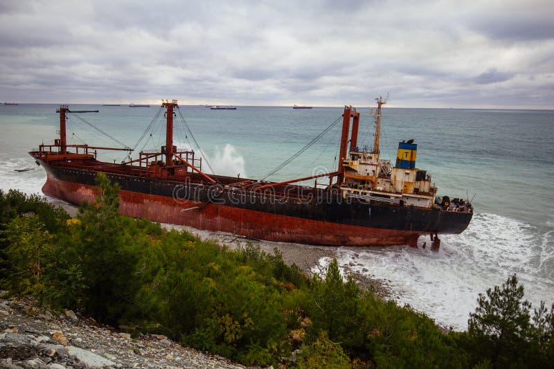 Shipwreck of Cargo Ship Rio on Black Sea Shore Stock Photo - Image of ...