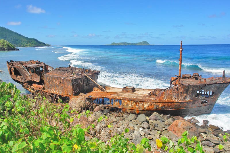 Shipwreck on the Coast of American Samoa Stock Photo - Image of ...