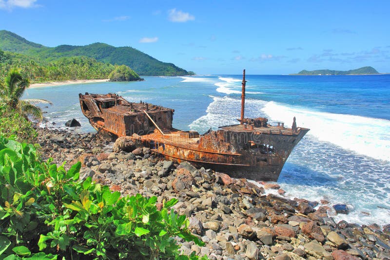 Shipwreck on the Coast of American Samoa Stock Photo - Image of wreck ...