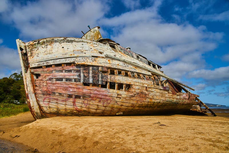 Shipwreck Falling Apart on Sandy Beaches on West Coast Stock Photo ...