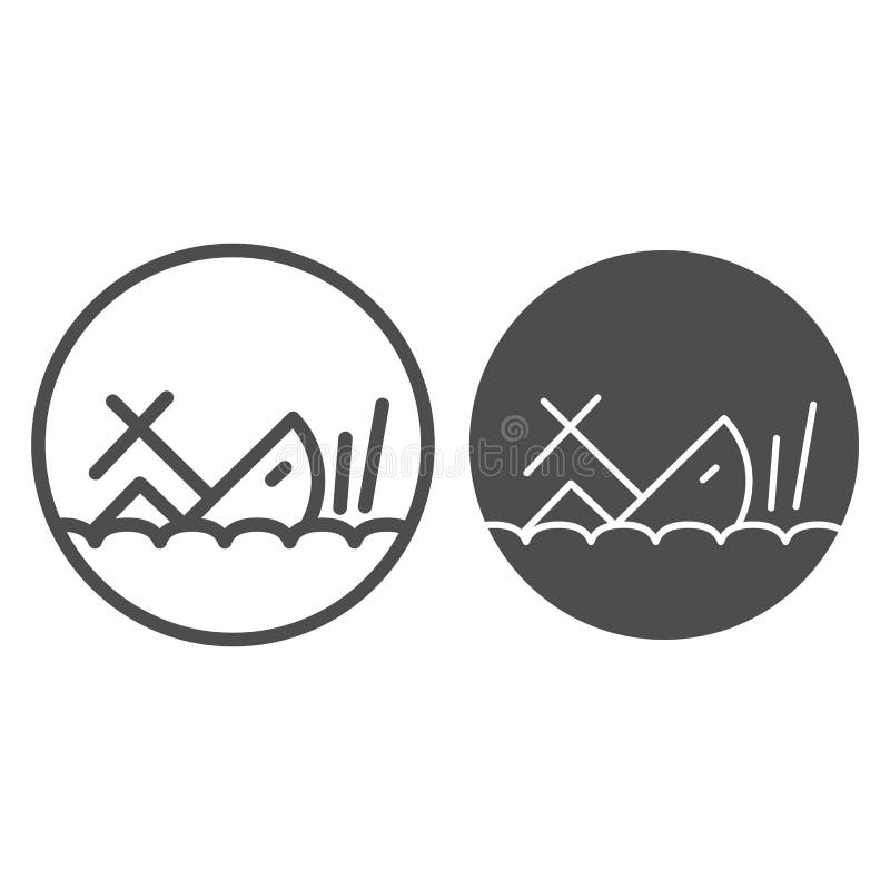 Shipwreck Line and Solid Icon, Marine Concept, Sinking Ship Sign on ...