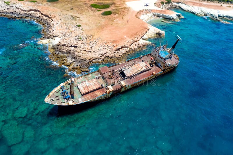 A Shipwreck Off the Coast of Paphos, Cyprus Stock Photo - Image of ...