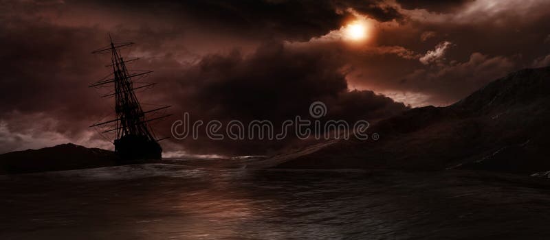 Shipwreck on the rocks stock illustration. Illustration of shipwreck ...