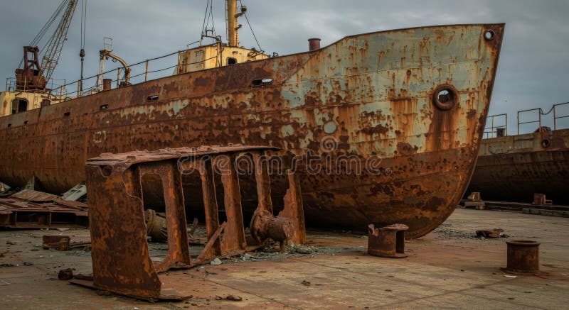 Shipwreck in Shipyard a Candid Study of Decay a Rusting Shipwreck Sits ...