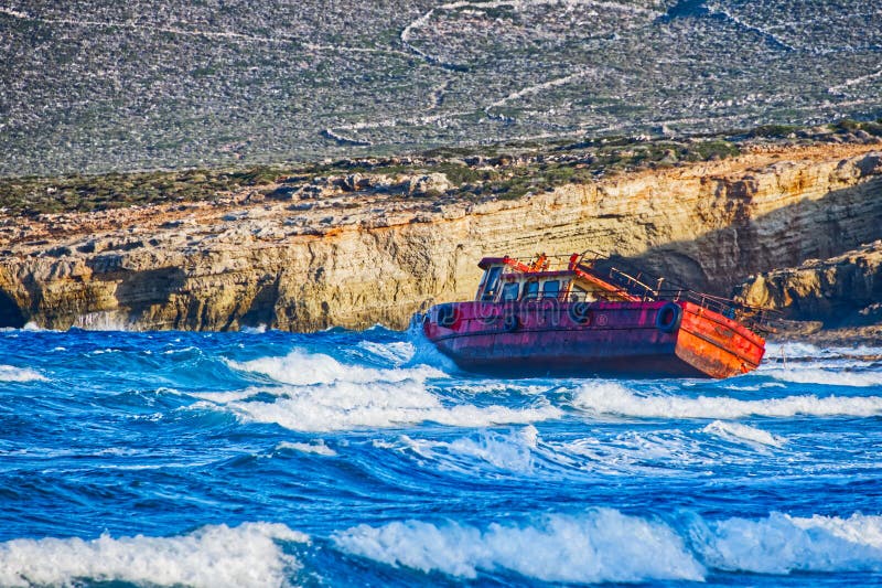 Shipwreck at the Shore in the Waves Stock Image - Image of beach ...