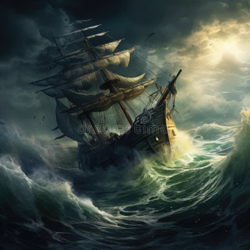 Shipwreck. a Strong Storm at Sea Stock Illustration - Illustration of ...