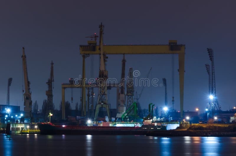 Shipyard at night stock photo. Image of szczecin, dockyard - 214907886