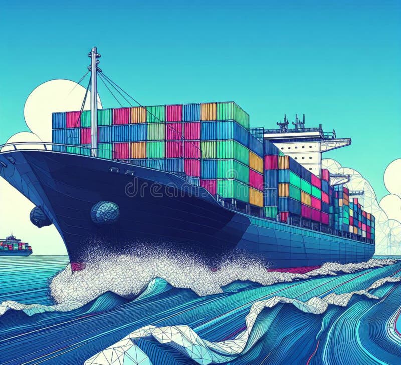 Stack Container Carho Ship Canal Port Freight Sea Computer Aid Service ...