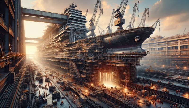 Shipyard Construction at Sunset Stock Image - Image of infrastructure, sunset: 301254851