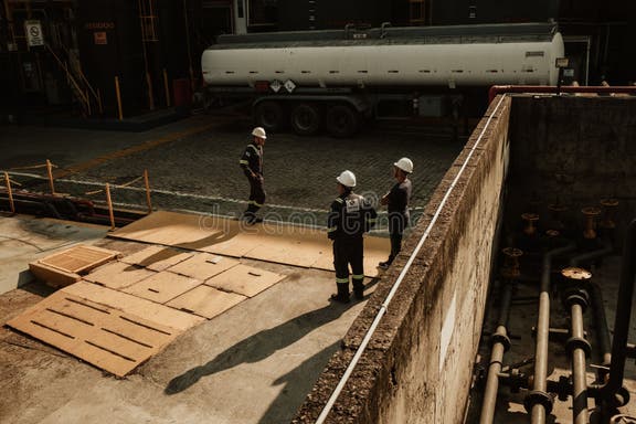 Shipyard Construction Workers Wearing Safety Helmets and Standing on a ...