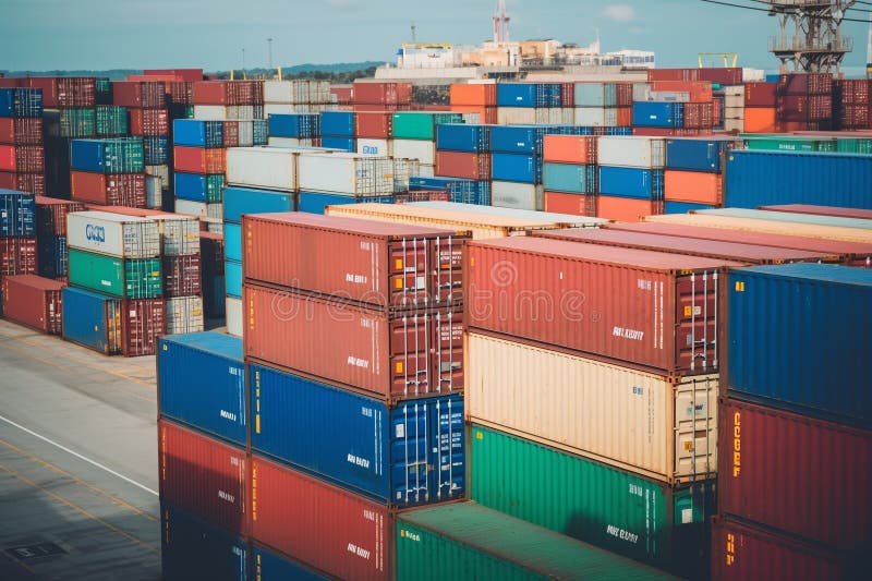 Shipyard of Container Cargo Port. Logistics and Delivery Concept. Ai ...