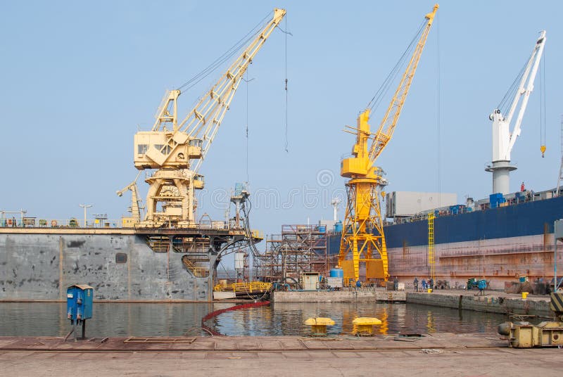 Shipyard with Cranes and Dry Dock in Operation Stock Image - Image of ...