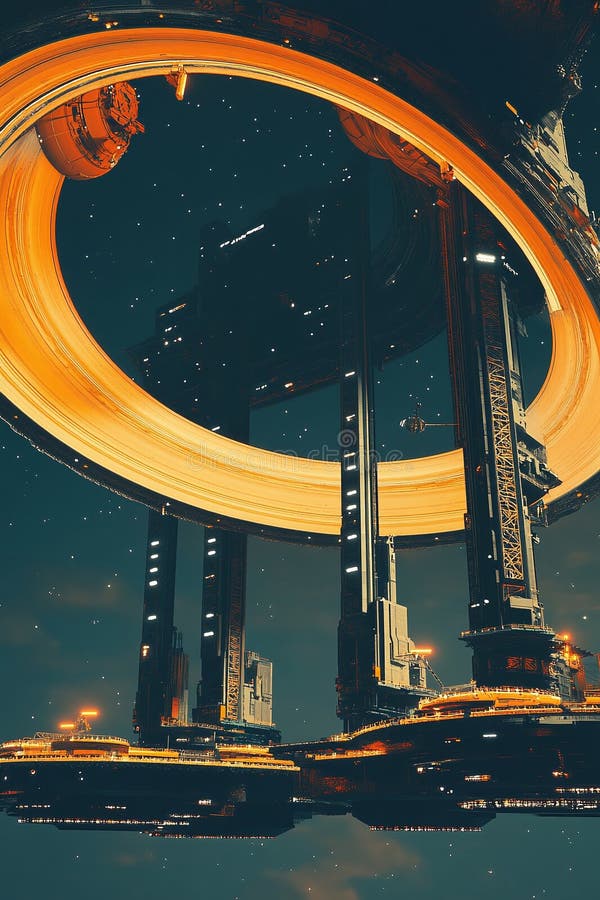 Shipyard Floating in the Rings of Saturn Constructing Giant Spacecraft ...