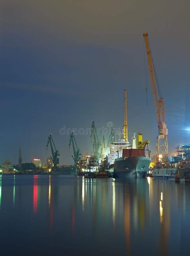 Cargo Ship in the Port at Night Stock Photo - Image of load, haulage ...