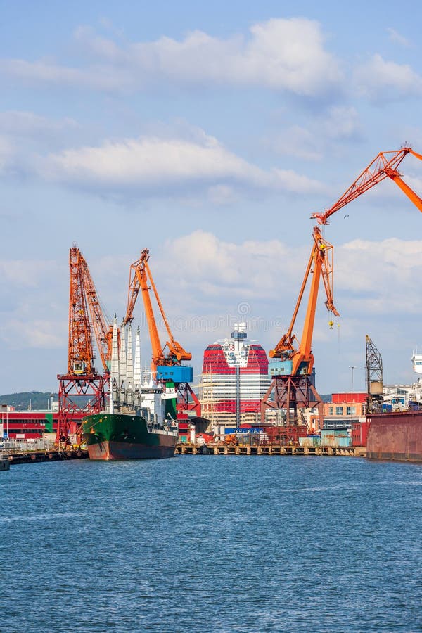 Shipyard in Gothenburg with a Ship and Cranes Editorial Photo - Image ...