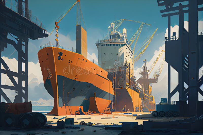 Shipyard, with Half-built Modern Ship, Surrounded by Cranes and ...