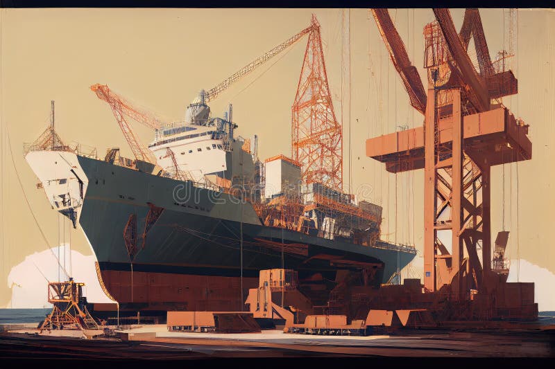 Shipyard, with Half-built Modern Ship, Surrounded by Cranes and ...