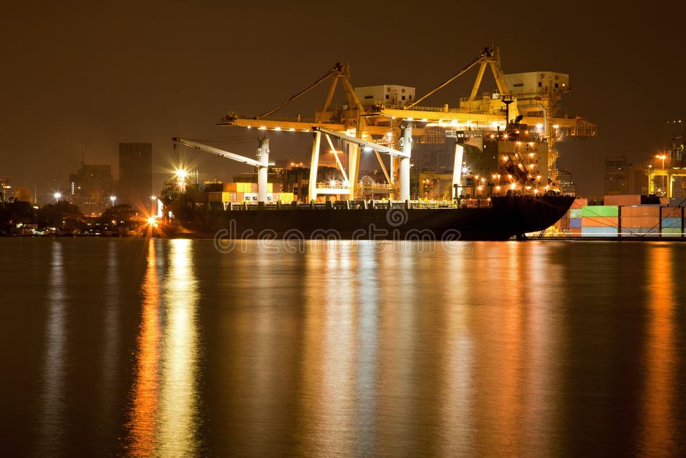 Shipyard Harbor at night stock photo. Image of tanker - 25149900