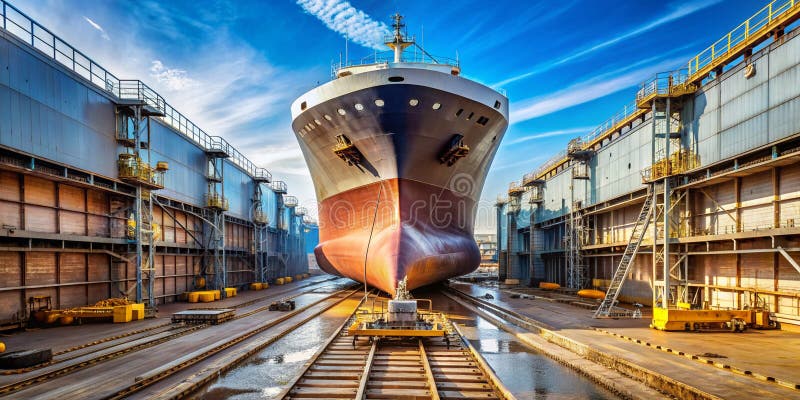 Shipyard Industry Ship Building Big Ship on Floating Dry Dock in ...