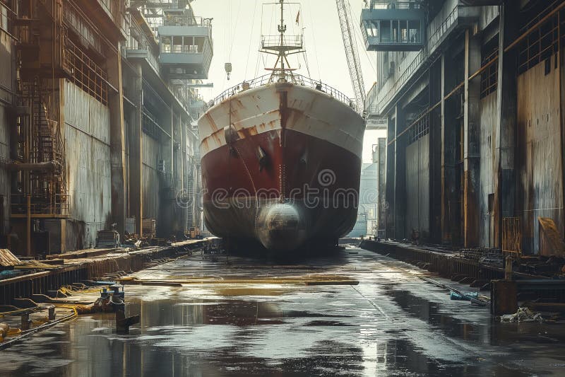 Shipyard Industry, Ship Building, Big Ship on Floating Dry Dock in ...