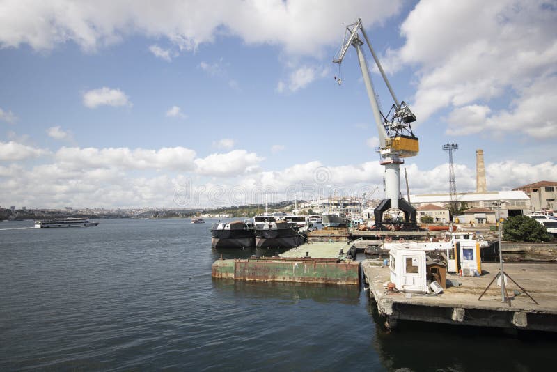 Shipyard and Large Cranes in Istanbul Estuary Stock Image - Image of ...