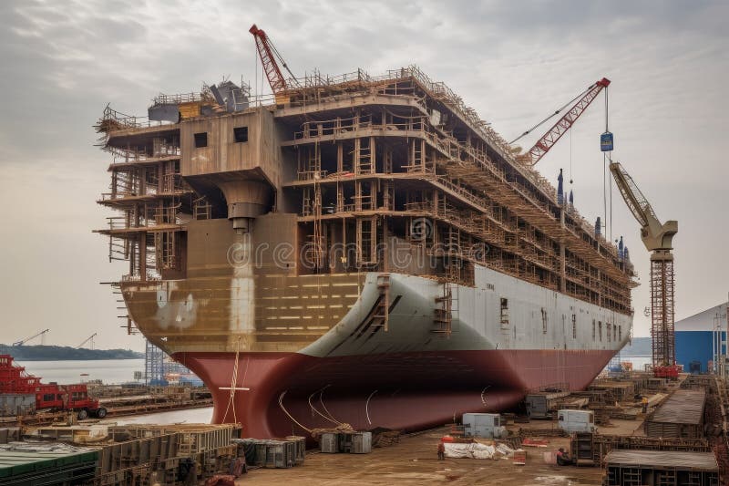 Shipyard, with Massive Ship Being Built from the Keel Up Stock ...