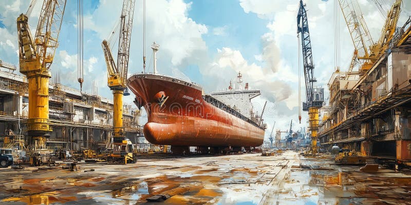 A Shipyard with Massive Ships Under Construction Showcasing Modern ...