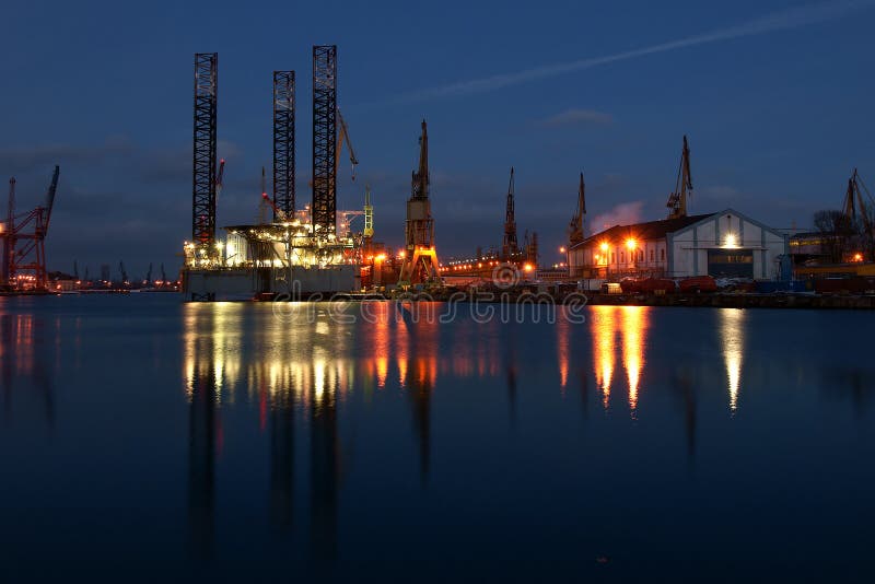 Shipyard at night stock photo. Image of crane, reflected - 13147170
