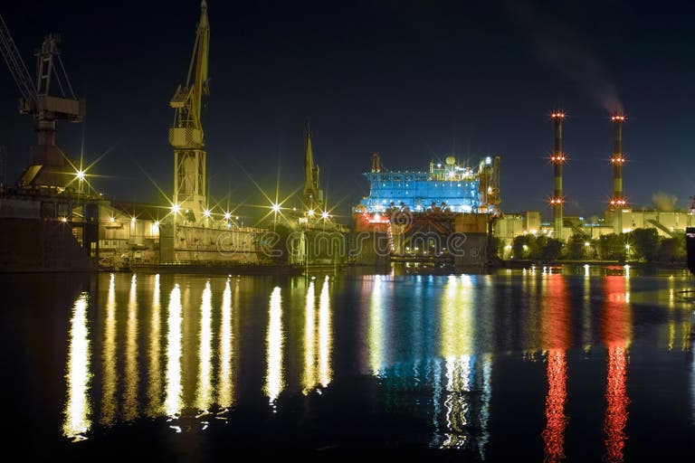 Shipyard at night stock image. Image of commerce, polish - 16646031