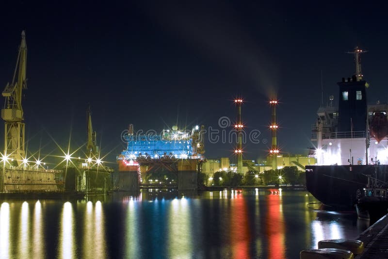 Shipyard at night stock photo. Image of heavy, modern - 16646076