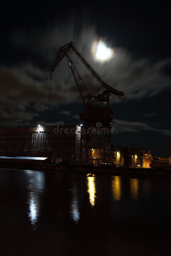 Shipyard by night stock photo. Image of moon, industry - 21648956
